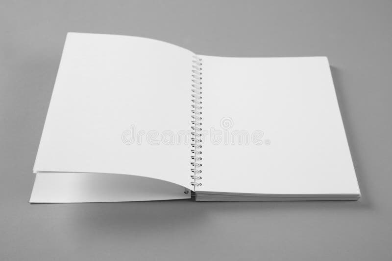 Open Blank Notebook on Grey Background. Mockup for Design Stock Photo ...