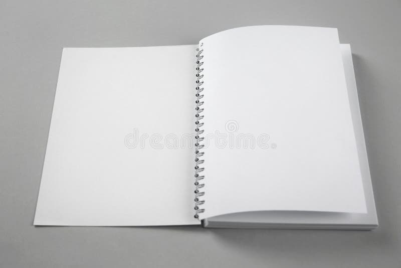 Open Blank Notebook on Grey Background. Mockup for Design Stock Image ...