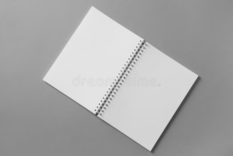 Open Blank Notebook on Grey Background, Top View. Mockup for Design ...