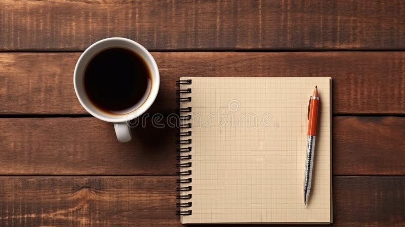 Open a Blank Notebook Pen and Cup of Coffee. Generative AI. Stock ...