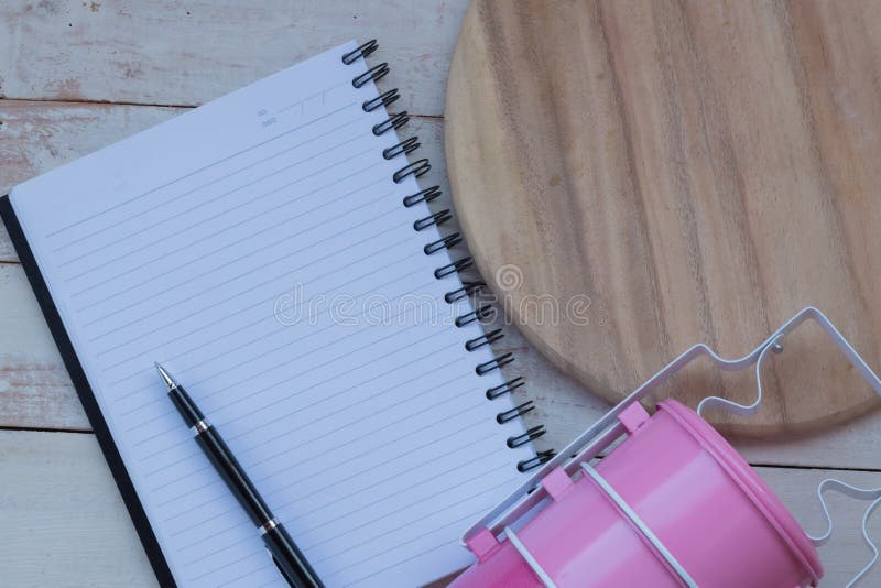 Open Blank Notebook,pen on White Wood Stock Photo - Image of cover ...