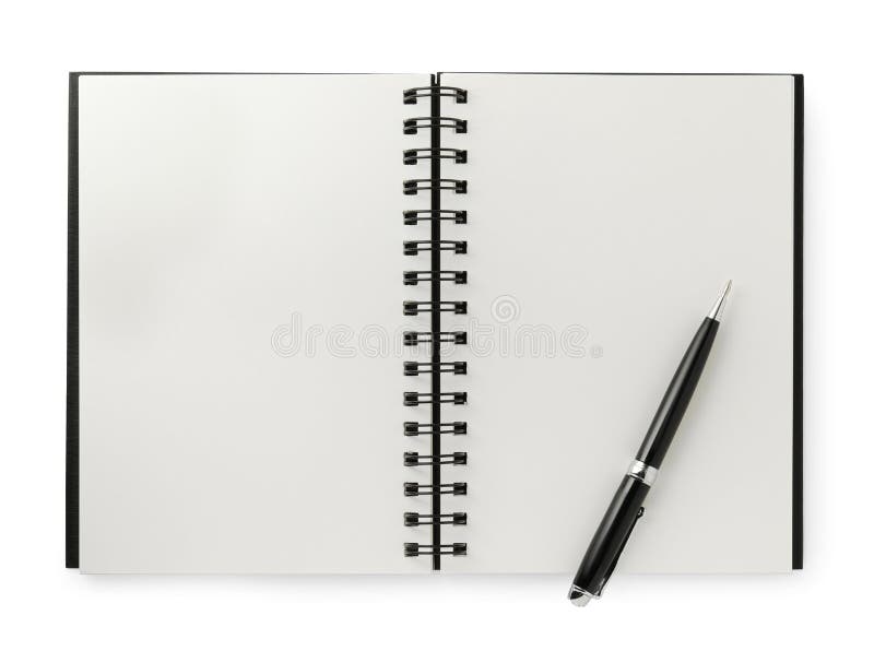 Open Blank Notebook with Pen Isolated on White, Top View Stock Image ...