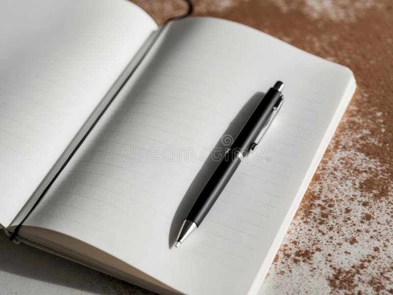 Open Blank Notebook with a Pen on a Textured Surface for Planning and ...