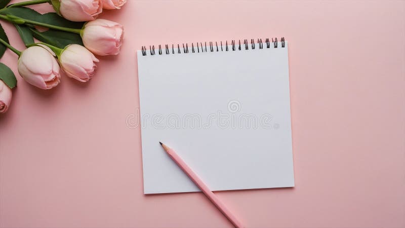 Open Blank Notebook with Pink Rose on a Pastel Background Stock ...
