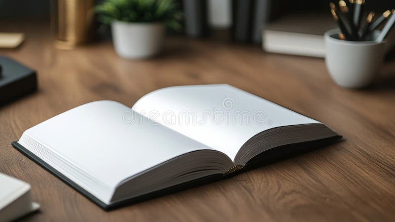 Open Blank Notebook on Wooden Desk Stock Illustration - Illustration of workspace, clean: 366236724