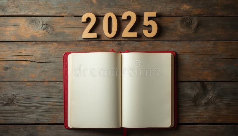 Open Blank Notebook with Wooden Numbers 2025 Above it Stock Photo ...