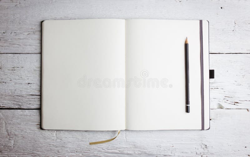 Open Blank Notepad with Empty Pages with a Pencil Stock Image - Image ...