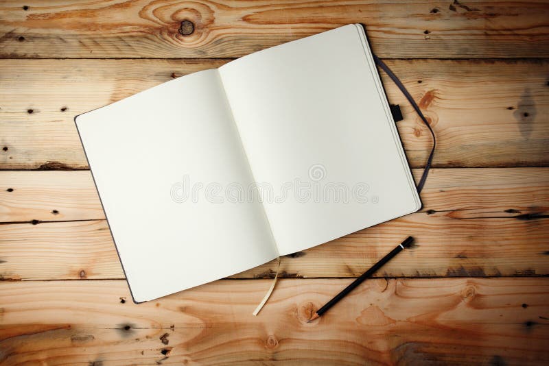 Open Blank Notepad Laying on a Wooden Ta Stock Image - Image of space ...