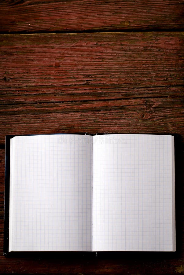 Open Blank Notepad on Old Wooden Table Stock Photo - Image of design ...