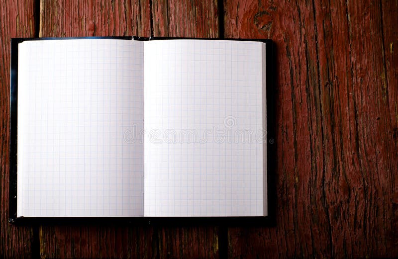 Open Blank Notepad on Old Wooden Table Stock Photo - Image of design ...