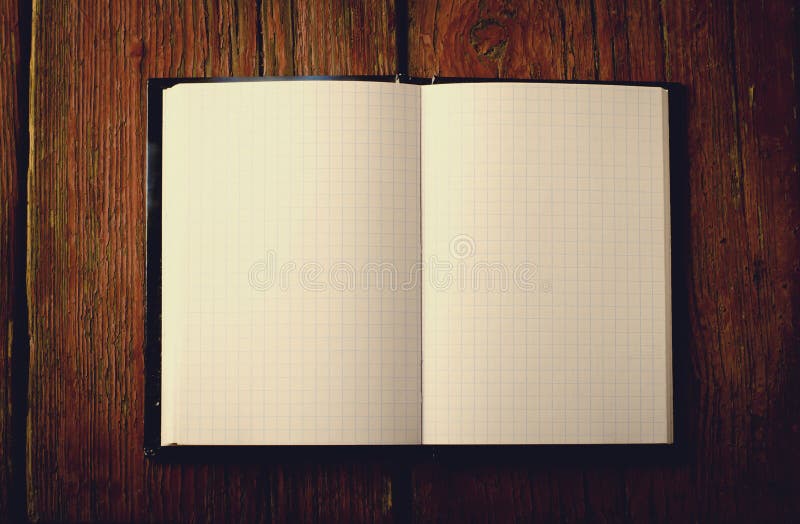Open Blank Notepad on Old Wooden Table Stock Photo - Image of brown ...