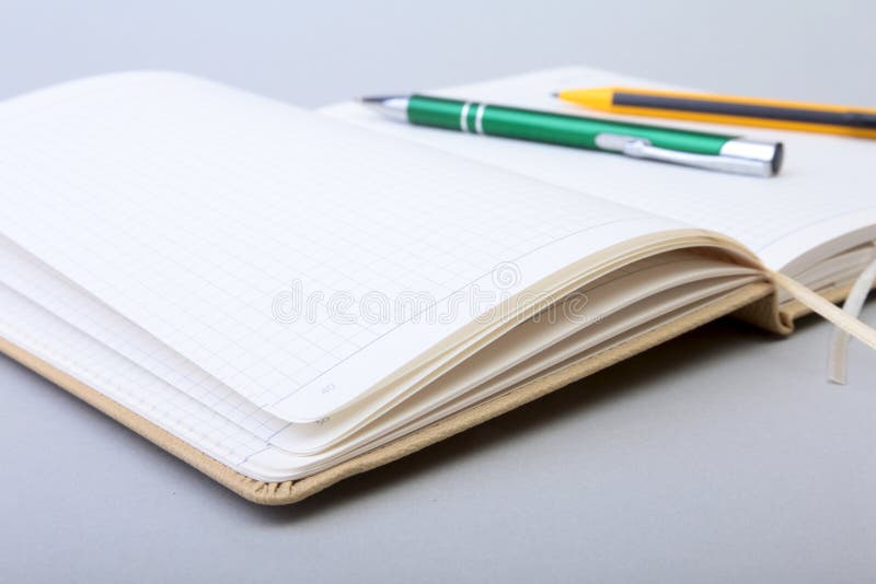 Open Blank Page Notebook and Pen on White Table. Stock Photo - Image of ...