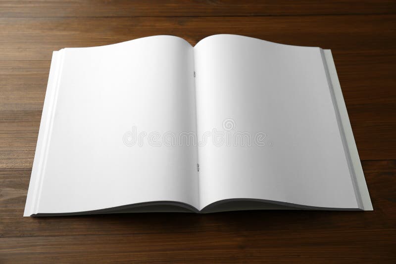 Open Blank Paper Brochure on Wooden Table. Mockup for Design Stock ...