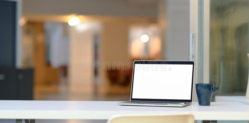 Open Blank Screen Laptop Computer and Coffee Cup Stock Image - Image of ...