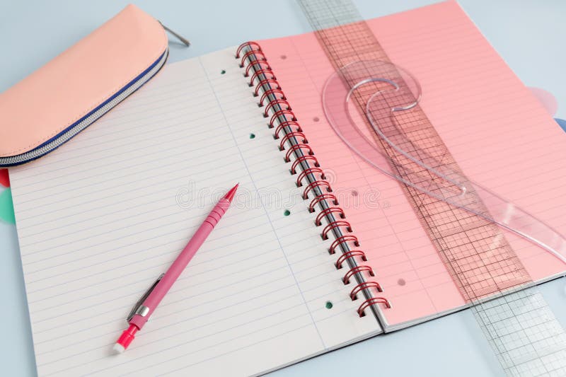 Open Blank Spiral Bound Squared Notebook with Drawing Accessories Stock ...