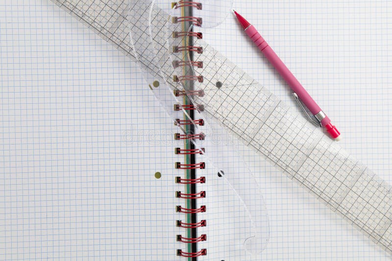 Open Blank Spiral Bound Squared Notebook with Drawing Accessories Stock ...