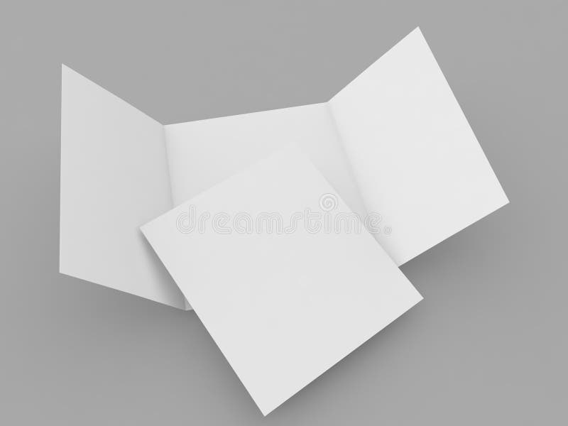 Open Blank Three Folded Flyer and A4 Sheet Mockup on Gray Background ...
