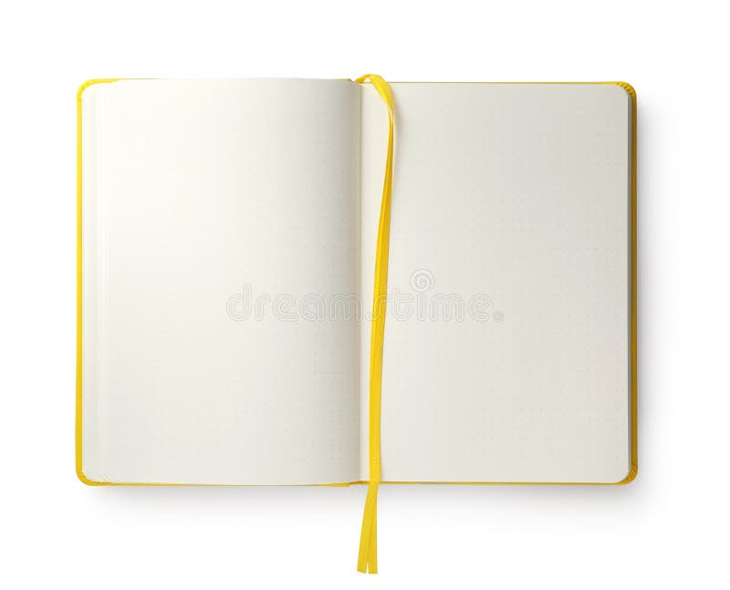 Open Blank Yellow Notebook Isolated on White, Top View Stock Photo ...