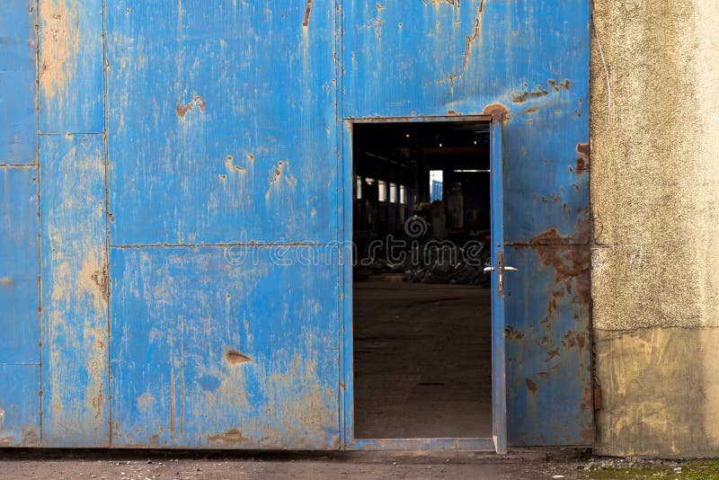 Open Blue Door Mounted in the Large Gate of the Production Hall . Stock ...