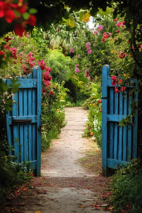Open Blue Gate to Garden stock photo. Image of blue - 379370196