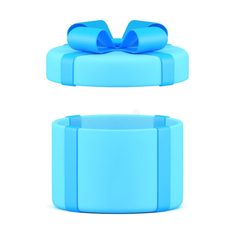 Open Blue Gift Box with Bow and Ribbon Cylinder Wrapped Surprise ...