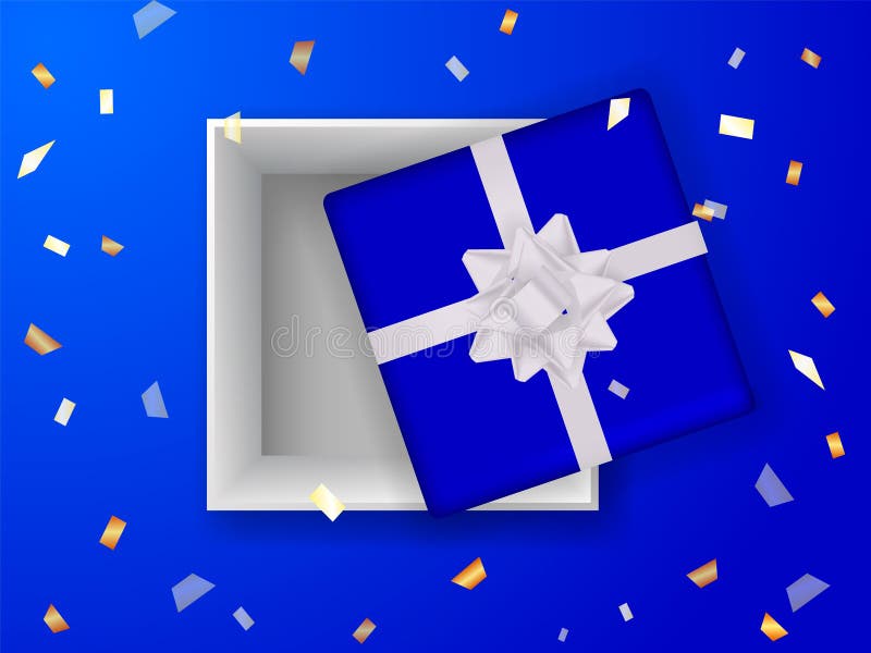 Open Blue Gift Box with Silver Bow. Vector Stock Illustration for ...