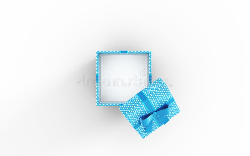 Open Blue Gift Box Tied with Blue Ribbon Isolated on White Background ...
