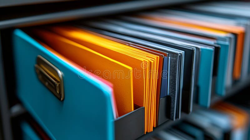Open Blue Orange Drawers of Filing Cabinets for Storing Data, Archives ...