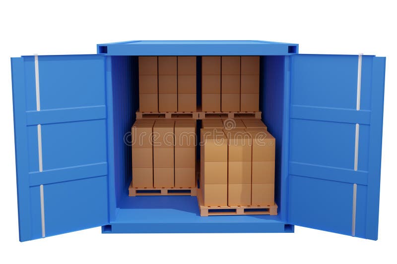 Open Blue Shipping Container with Boxes Stock Illustration ...