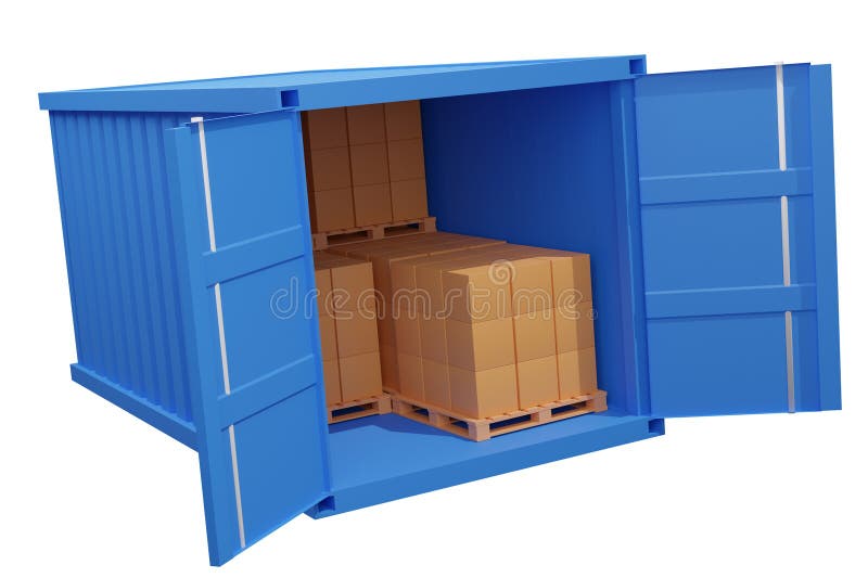 Open Blue Shipping Container with Boxes Stock Illustration ...