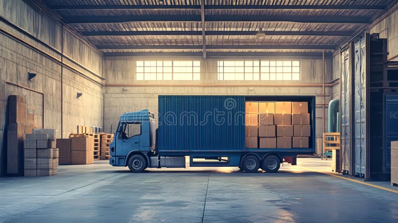 An Open Blue Truck Reveals a Cargo of Boxes within a Vast, Empty ...