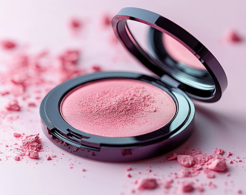 Open Blush Compact with Scattered Powder (1 Stock Photo - Image of ...