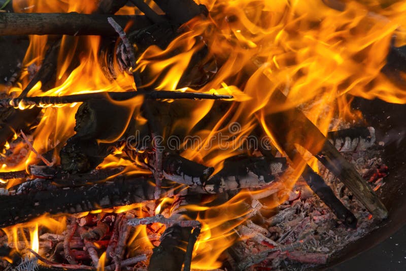 An Open Bond Fire in a Fire Pit Stock Image - Image of outdoors, summer ...