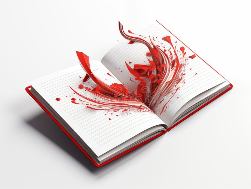 Open Book with Abstract Red Designs Emerging from Pages Stock ...