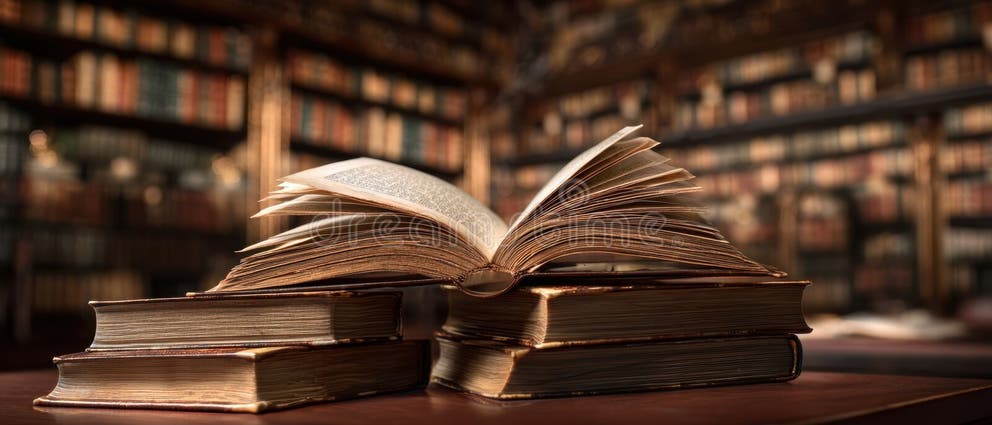The Open Book Amidst a Timeless Library Setting AI Generated Image ...