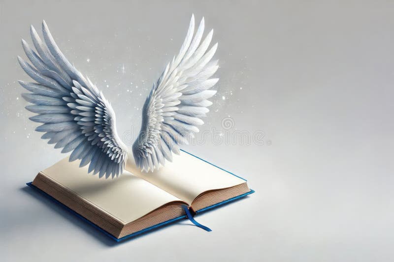 An Open Book with Angel Wings. Space for Text. Stock Image - Image of ...