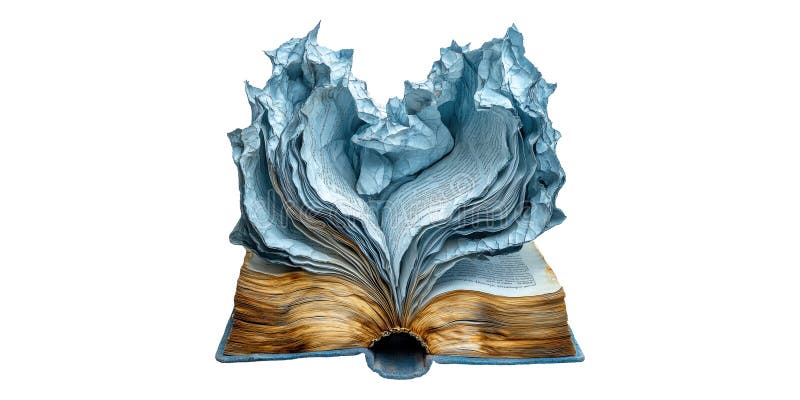 Open Book with Artistic Blue Pages Isolated on Transparent Background ...