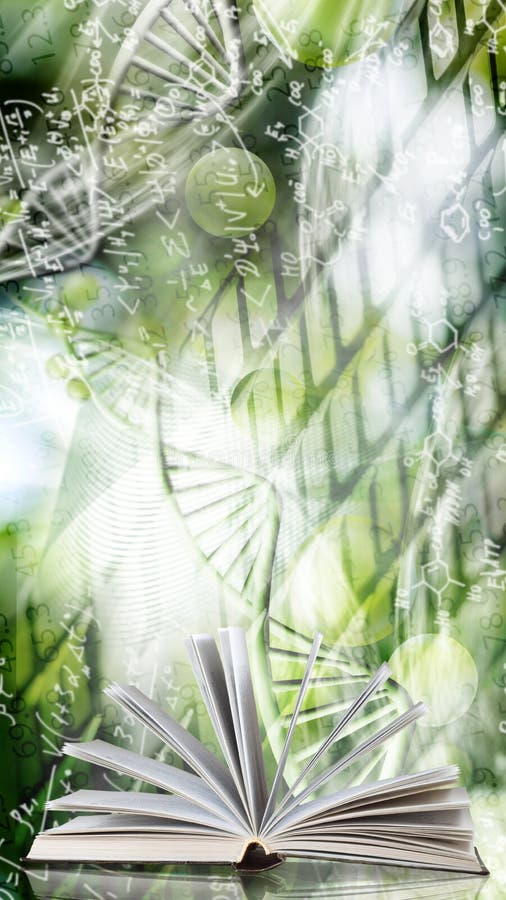An Open Book on the Background of an Abstract Image of Stylized DNA ...