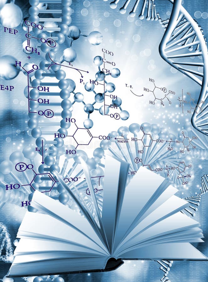 An Open Book on the Background of Image of Stylized DNA Chains Stock ...