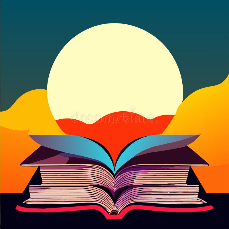 Open Book with a Picture of a Summer Landscape. Vector Illustration ...