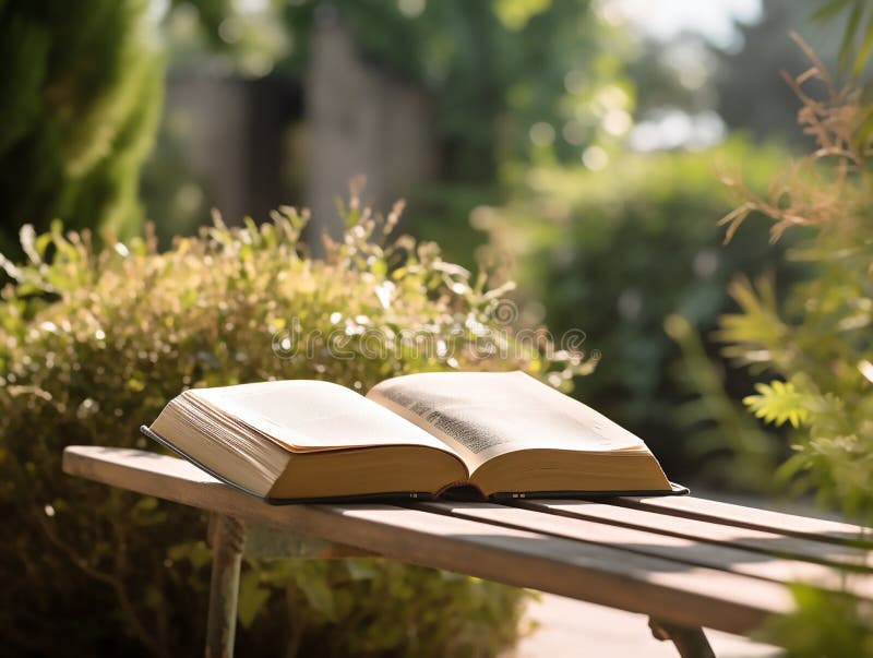 Open Book on a Bench in Park Stock Illustration - Illustration of ...