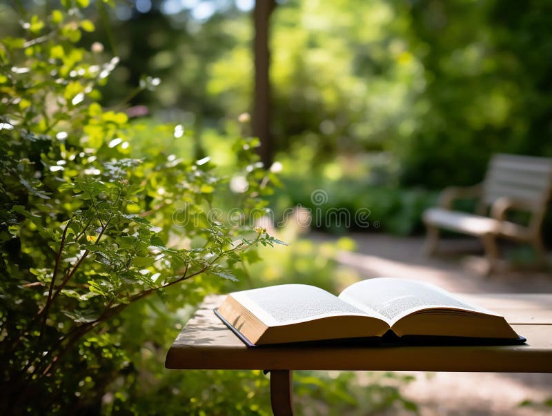 Open Book on a Bench in Park Stock Illustration - Illustration of ...