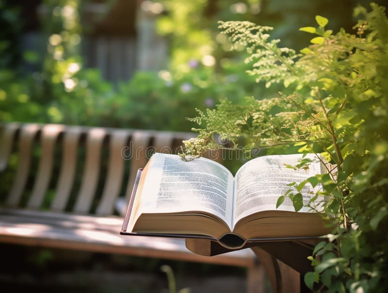 Open Book on a Bench in Park Stock Illustration - Illustration of bench ...