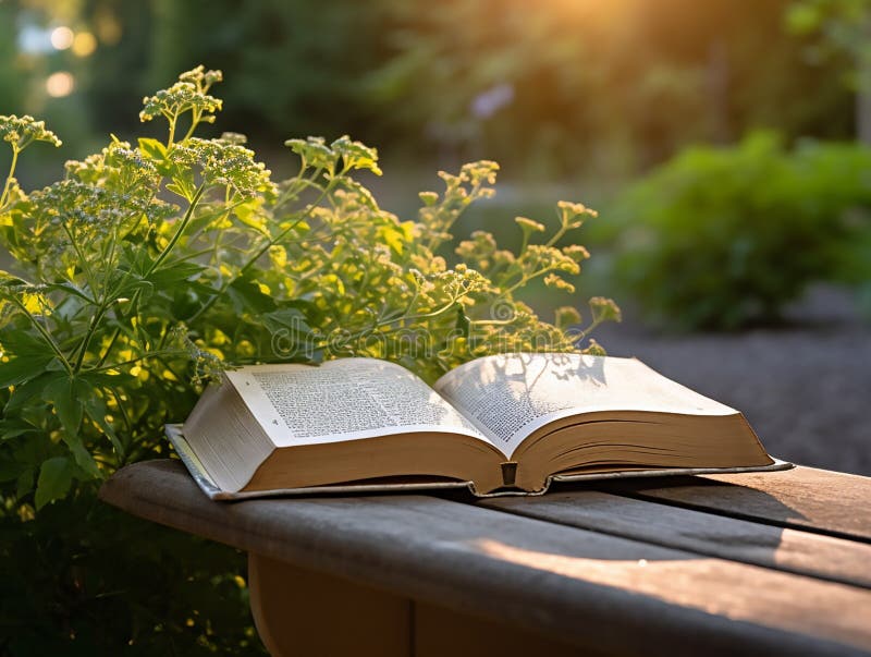 Open Book on a Bench in Park Stock Illustration - Illustration of ...