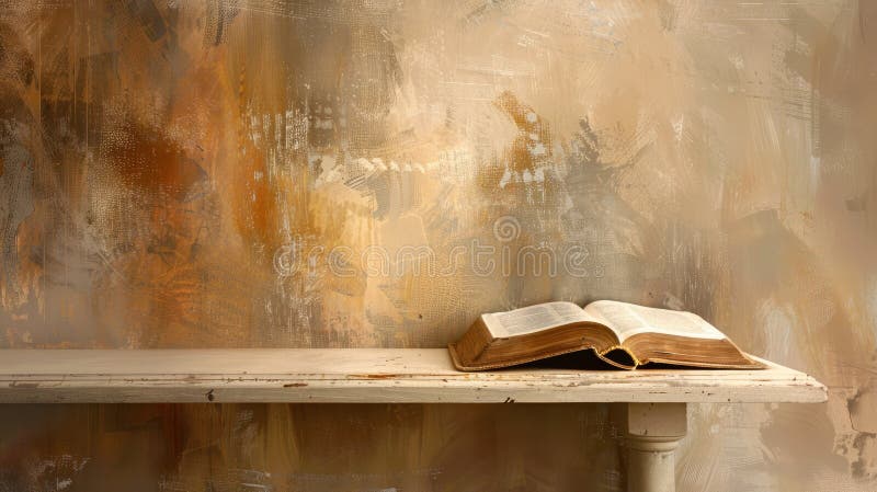 An Open Book Bible Resting on a Table Against an Abstract Background ...