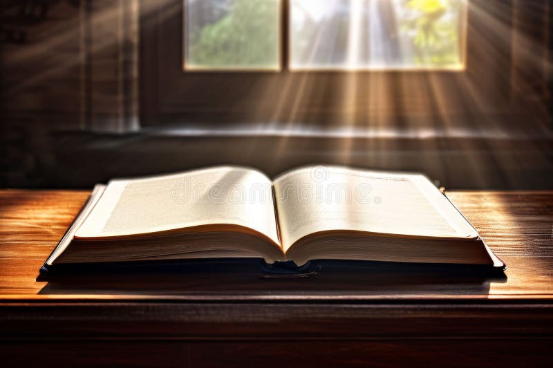 Open Book with Bible on Table Stock Photo - Image of christ, table ...