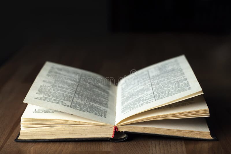 Open Book. Open Bible. on a Wooden Table. Reading Stock Image - Image ...