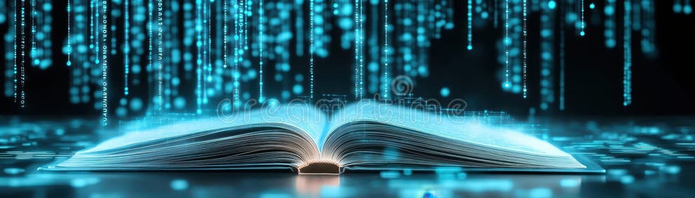 Open Book with Binary Code, Exploring the Digital Language of Computers ...