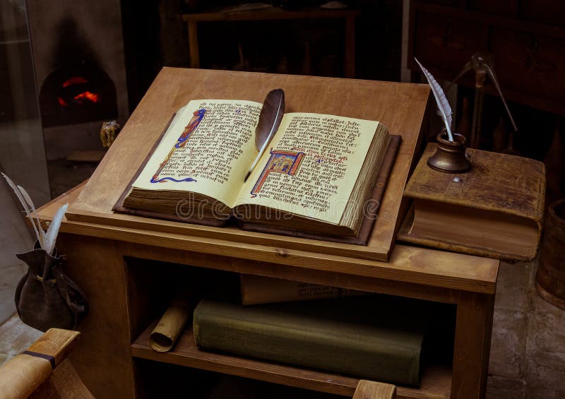 Open Book Blank on Old Wood Table Stock Photo - Image of book, dirty ...