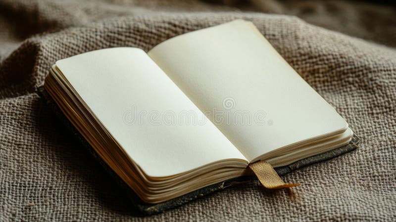 Open Book with Blank Pages on Brown Fabric in a Warm Natural Light ...